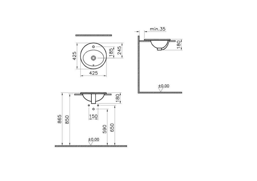 Built-in Washbasin S 20 With Mixing Hole 43 Cm | 5466B003-0001 - VitrA ...